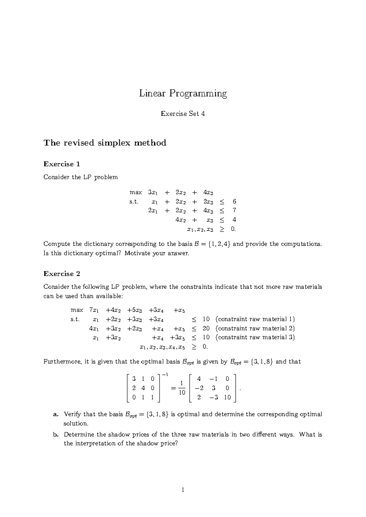 Homework Set 4 newest - Lineair programmeren huiswerk Set week 4 ...