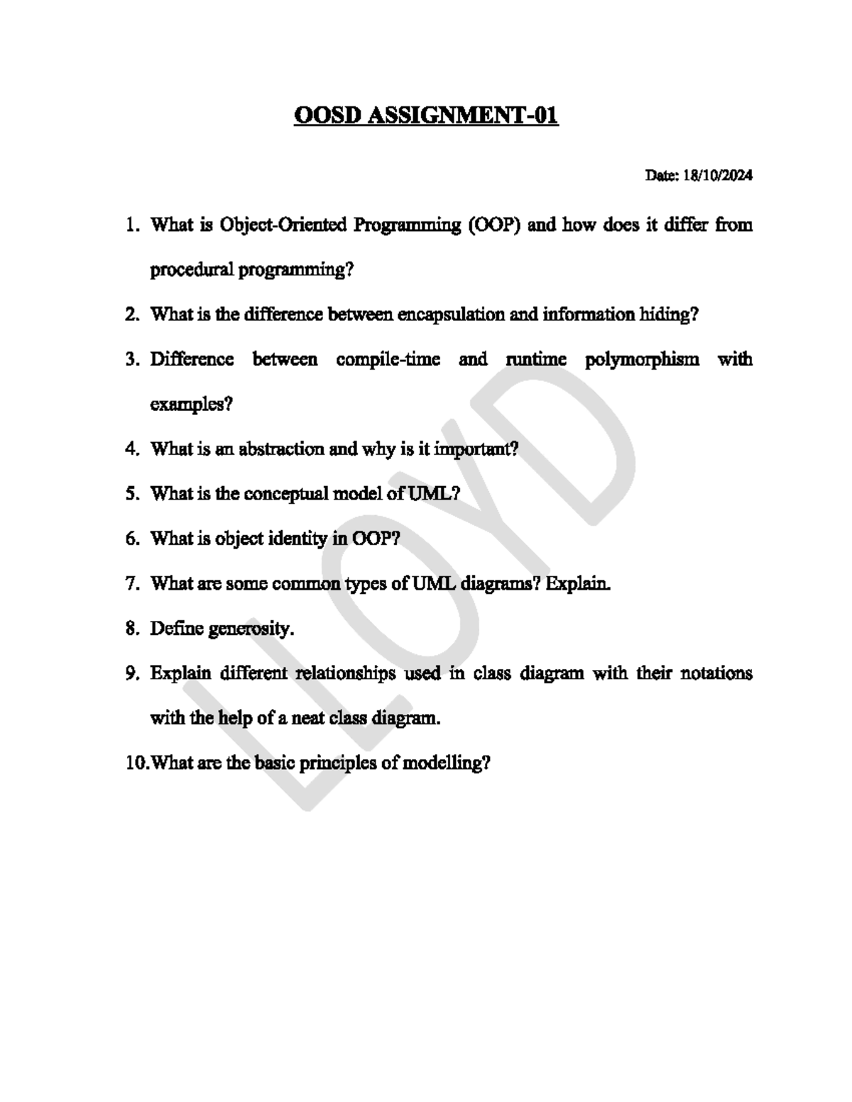 Apznza 2 - oosd practice sheet - OOSD Date: 1. What is Programming (OOP ...