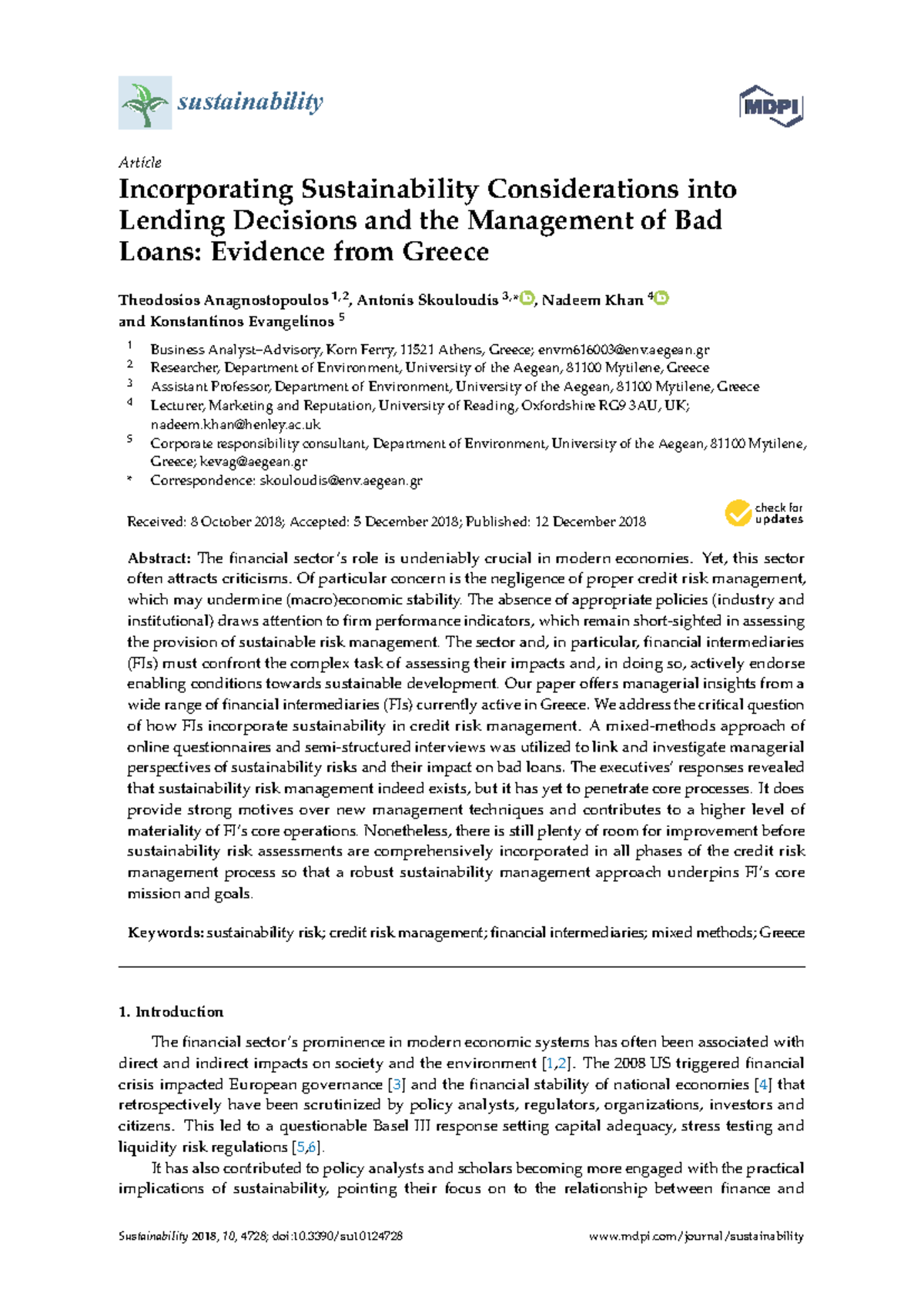 Sustainability in Lending: Risk Management Insights from Greece - Studocu