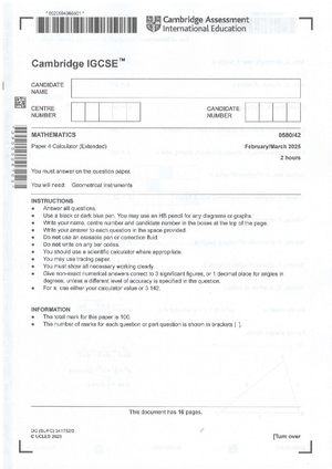 Cambridge IGCSE 0580 Specimen Paper 2 Mark Scheme (2025) - Studocu