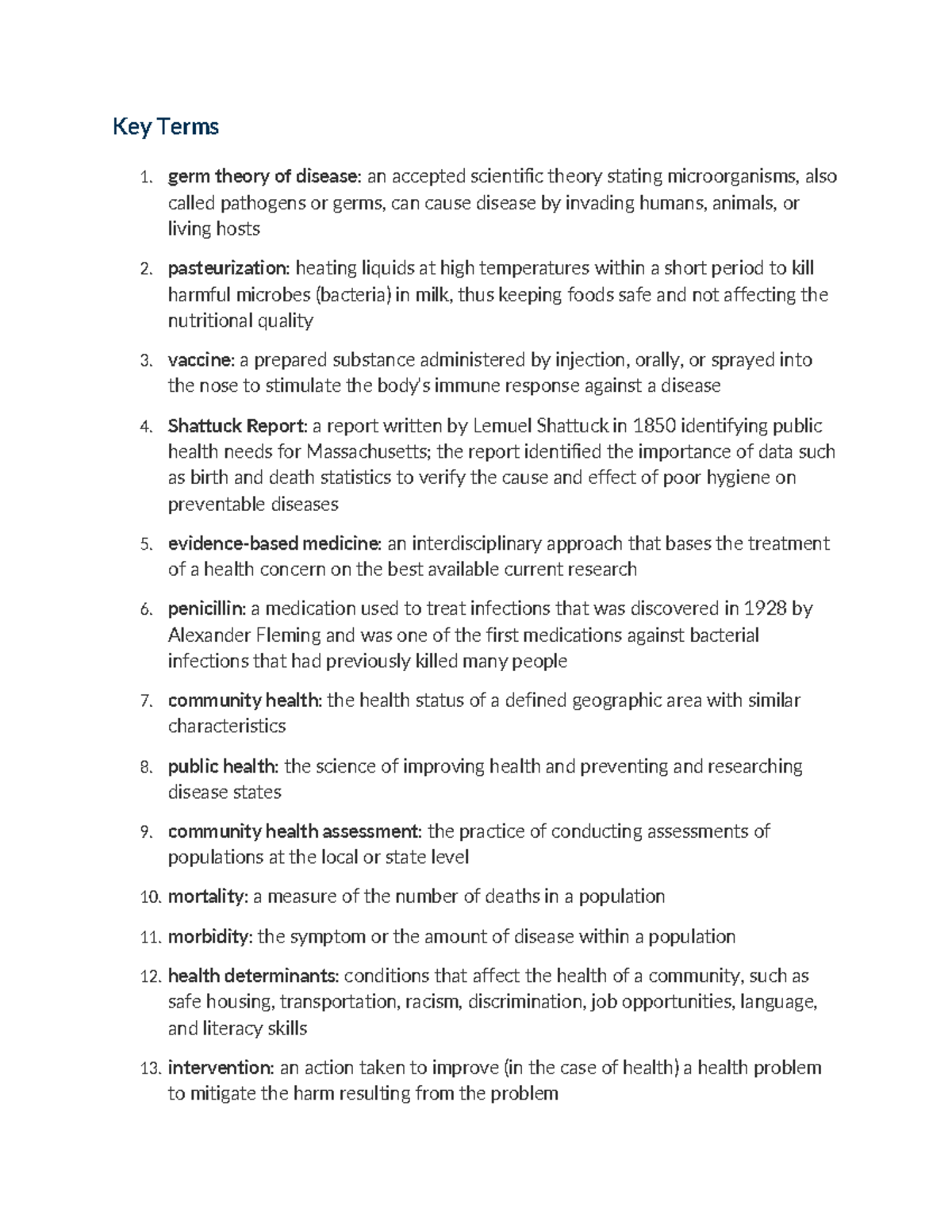 Key Terms for Public Health (PH 101): Concepts & Definitions - Studocu