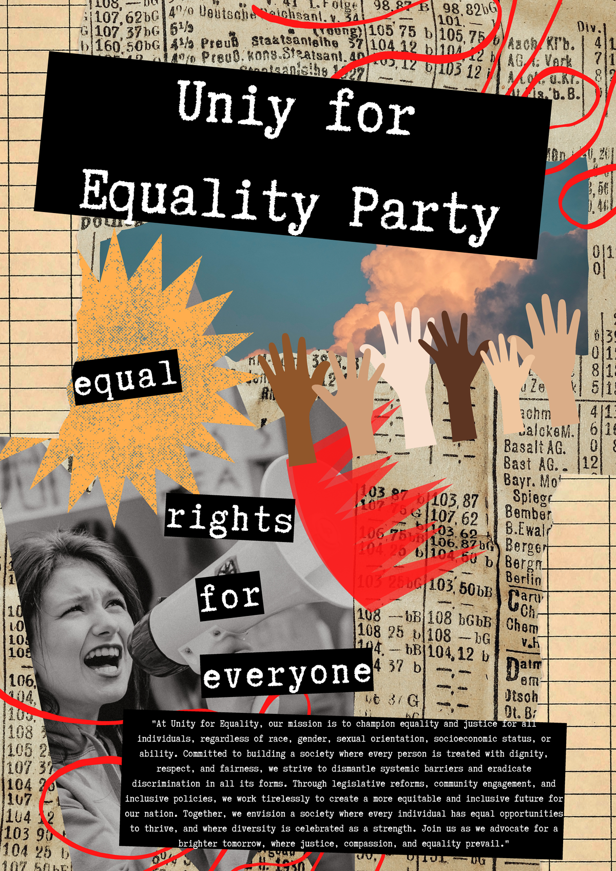 Red Collage Equal Rights Torn Paper Newspaper Poster - equal rights for ...