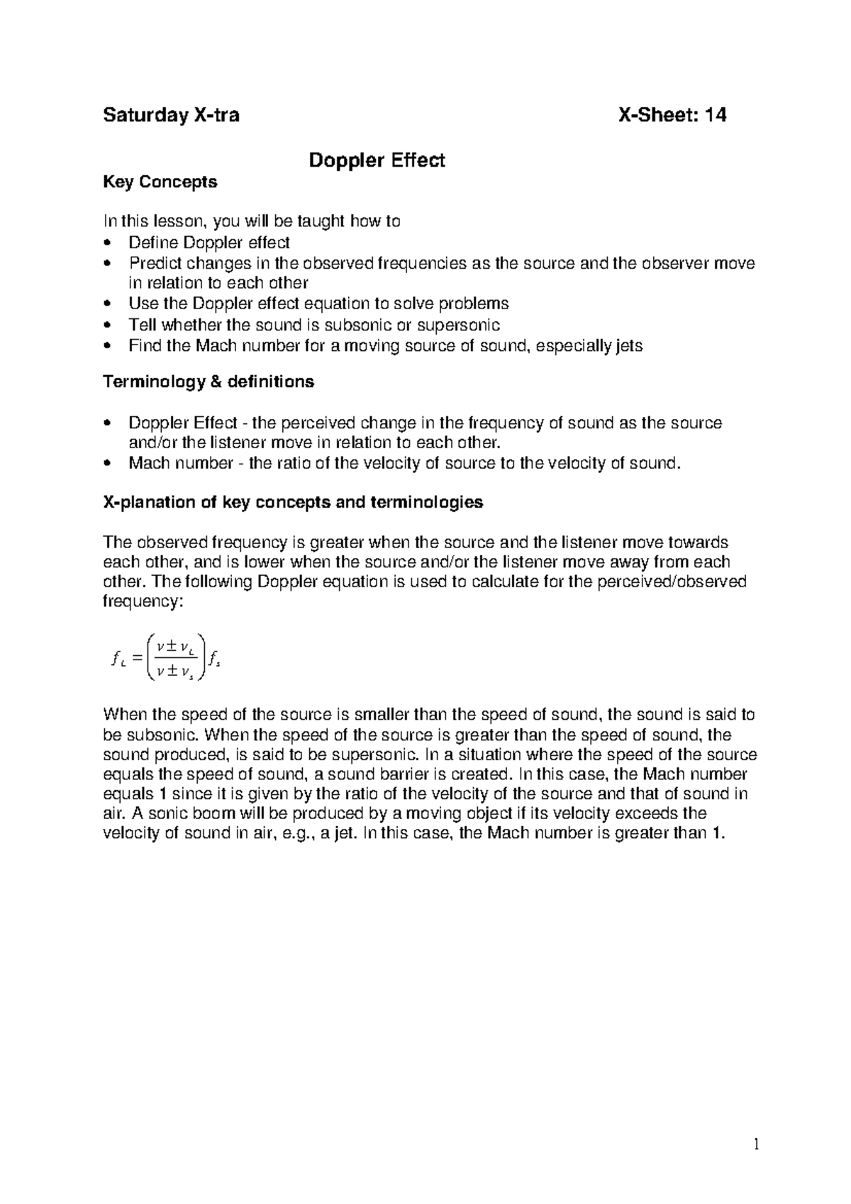 Doppler Effect - Grade 12 PHYSICAL SCIENCES NOTES - 1 Saturday X-tra X ...