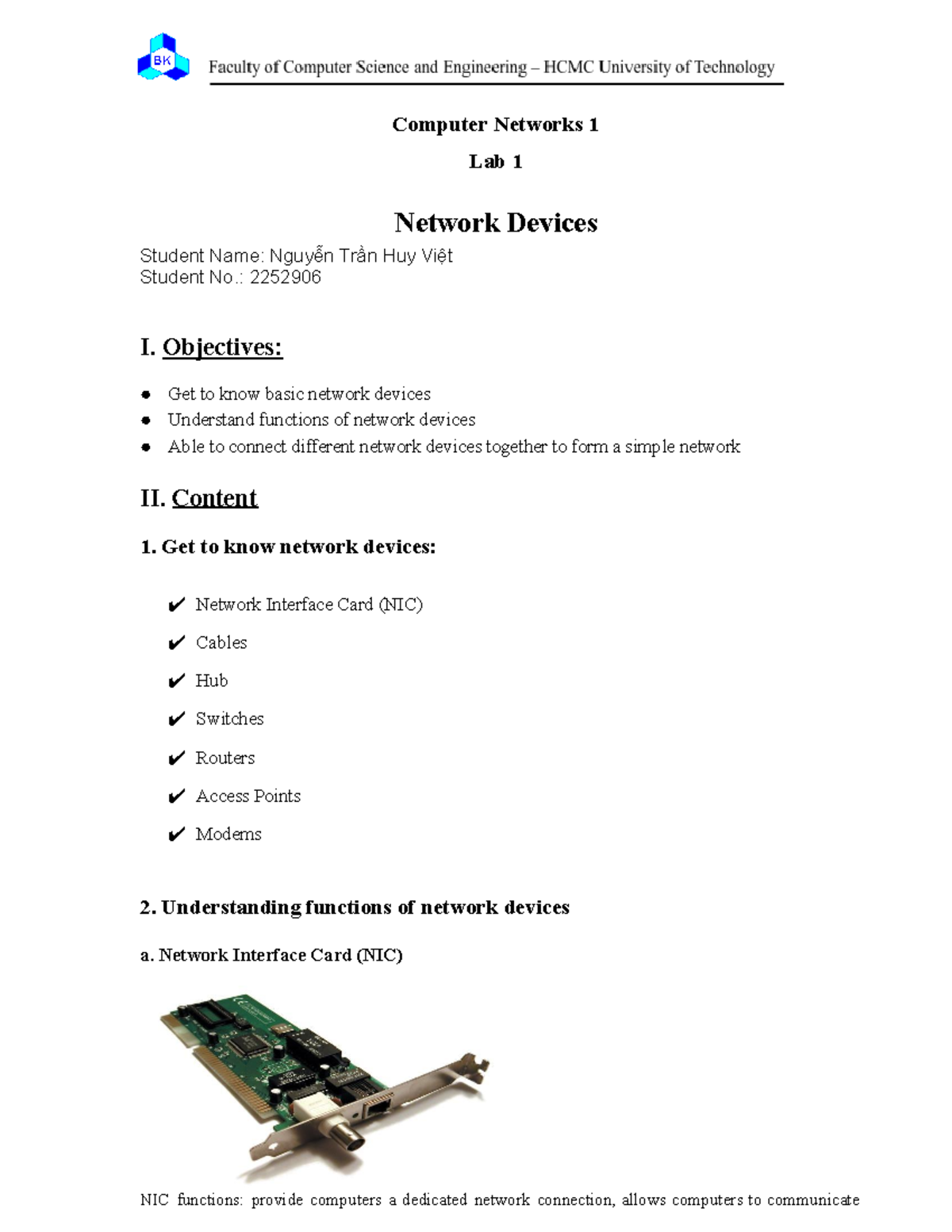 Lab 1A computer network - Computer Networks 1 Lab 1 Network Devices ...