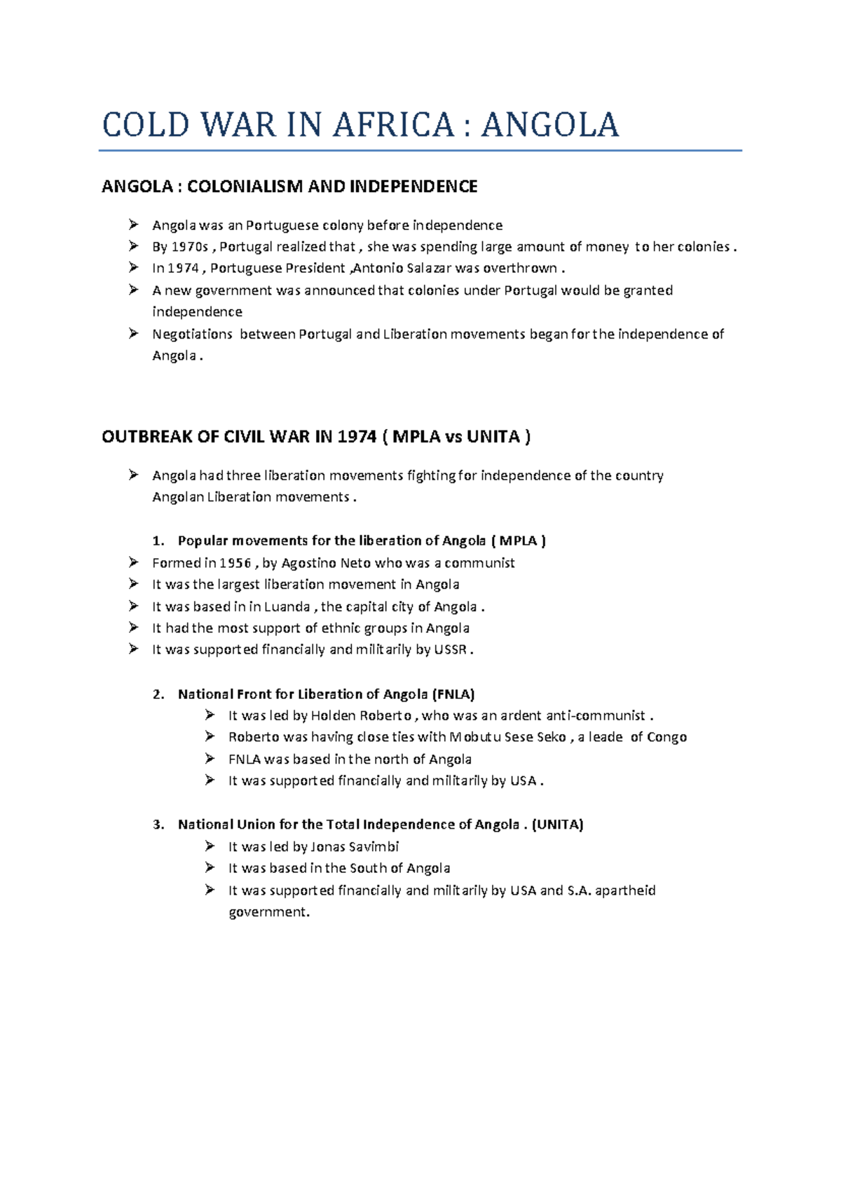 COLD WAR IN AFRICA: ANGOLA'S STRUGGLE FOR INDEPENDENCE AND CIVIL WAR ...