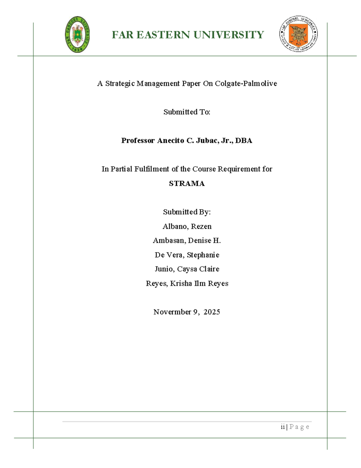 STRAMA: Strategic Management Paper for Professor Jubac - Studocu