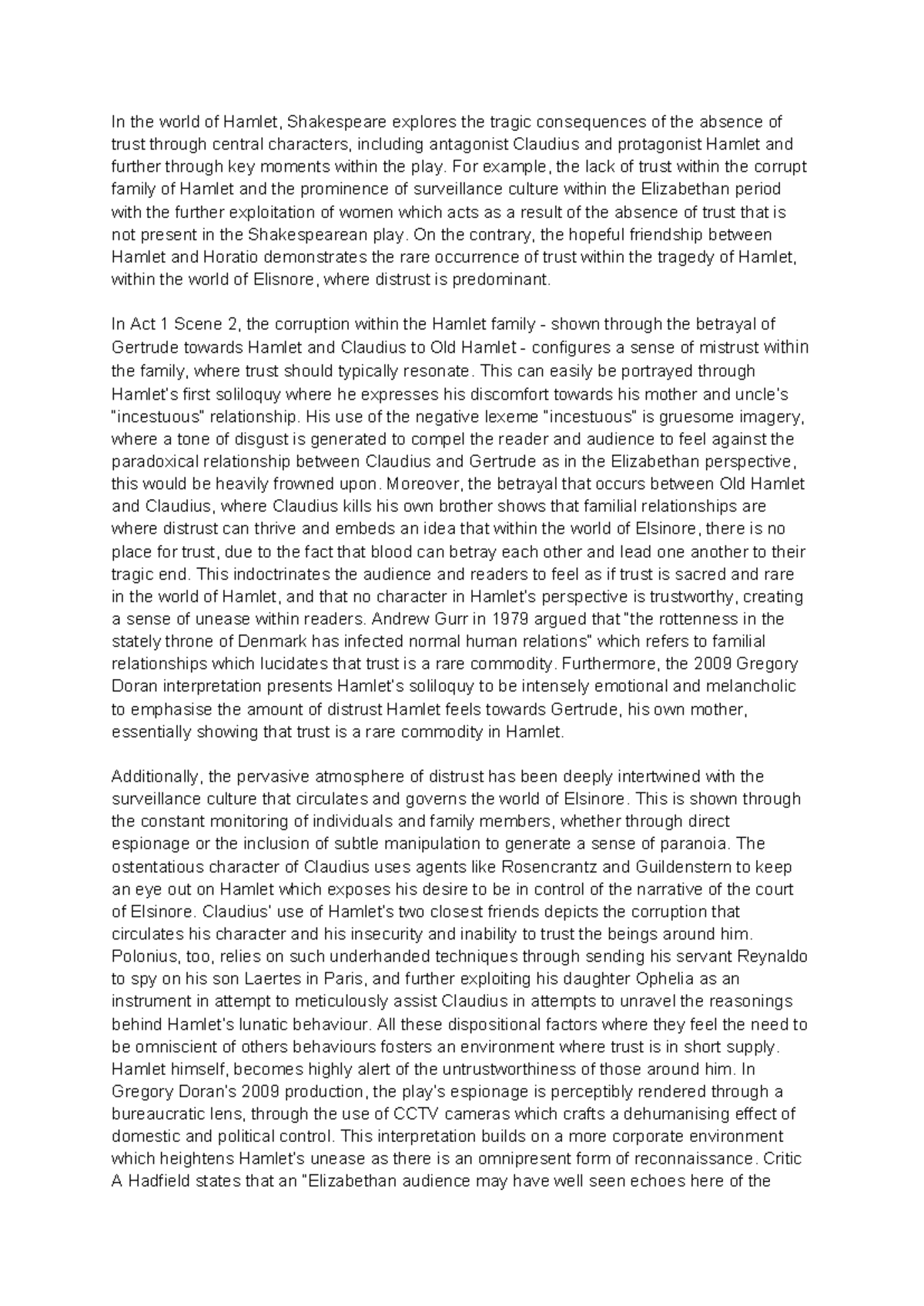 Trust in Hamlet: Analyzing the Absence of Trust in Shakespeare's ...