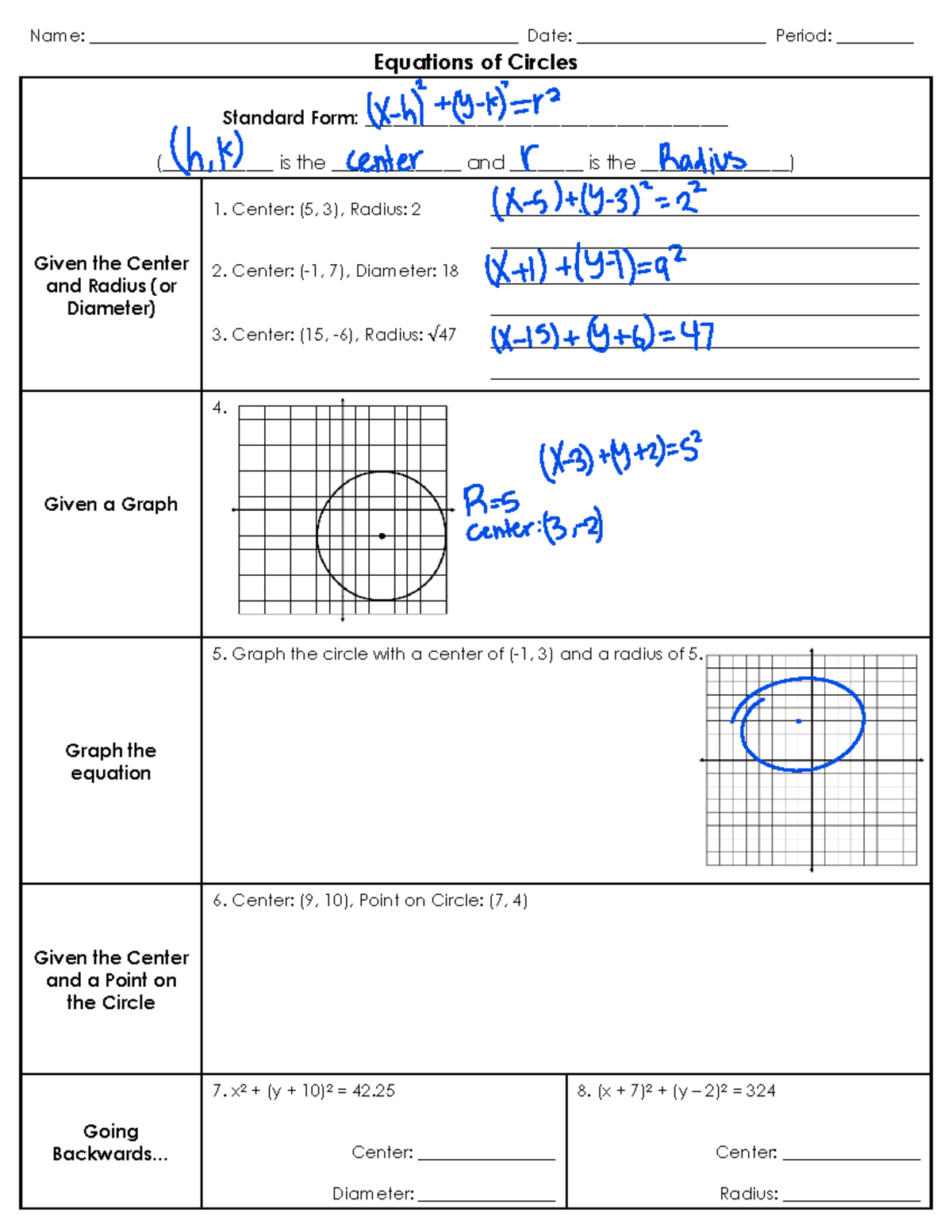 Equations+of+Circles+Notes - Standard Form