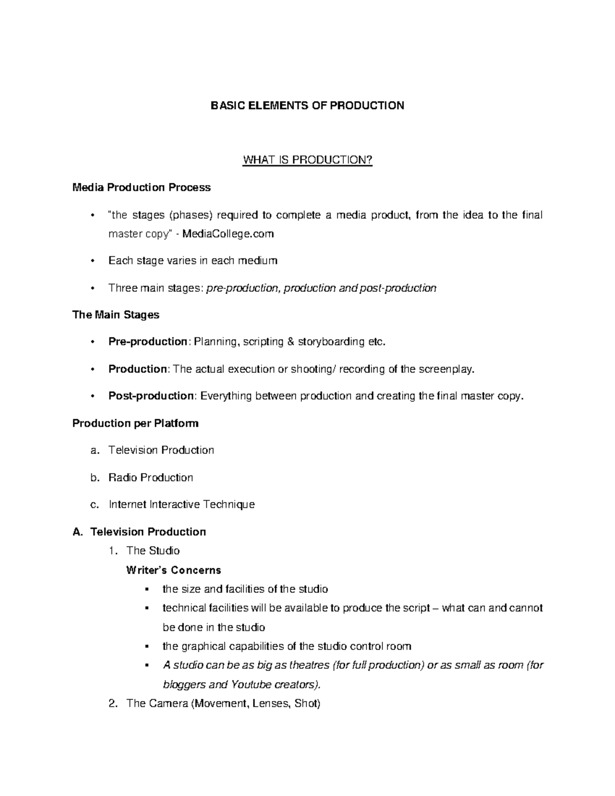 Basic Elements of Media Production: Stages and Techniques Explained ...