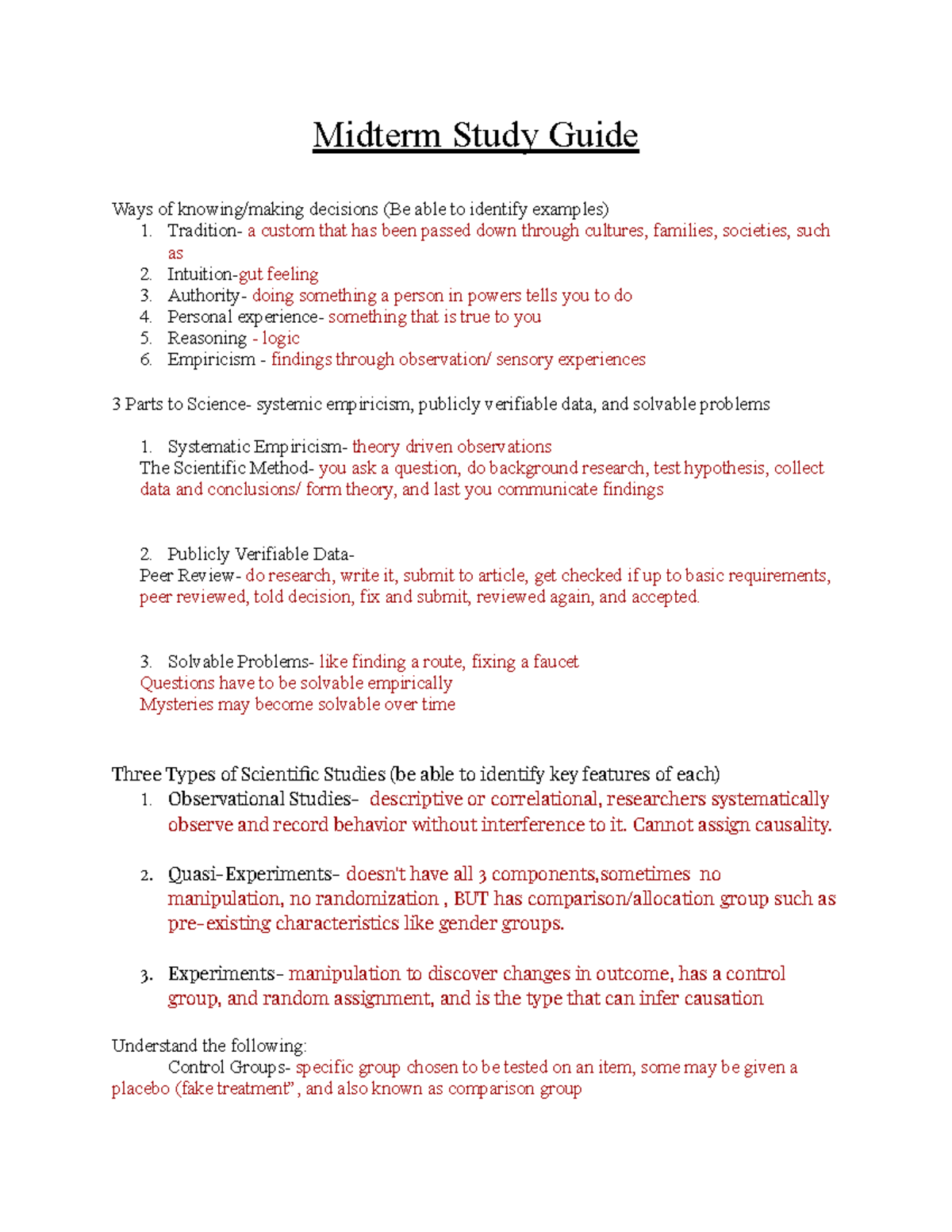 Midterm Study Guide: Understanding Decision-Making & Scientific Methods - Studocu