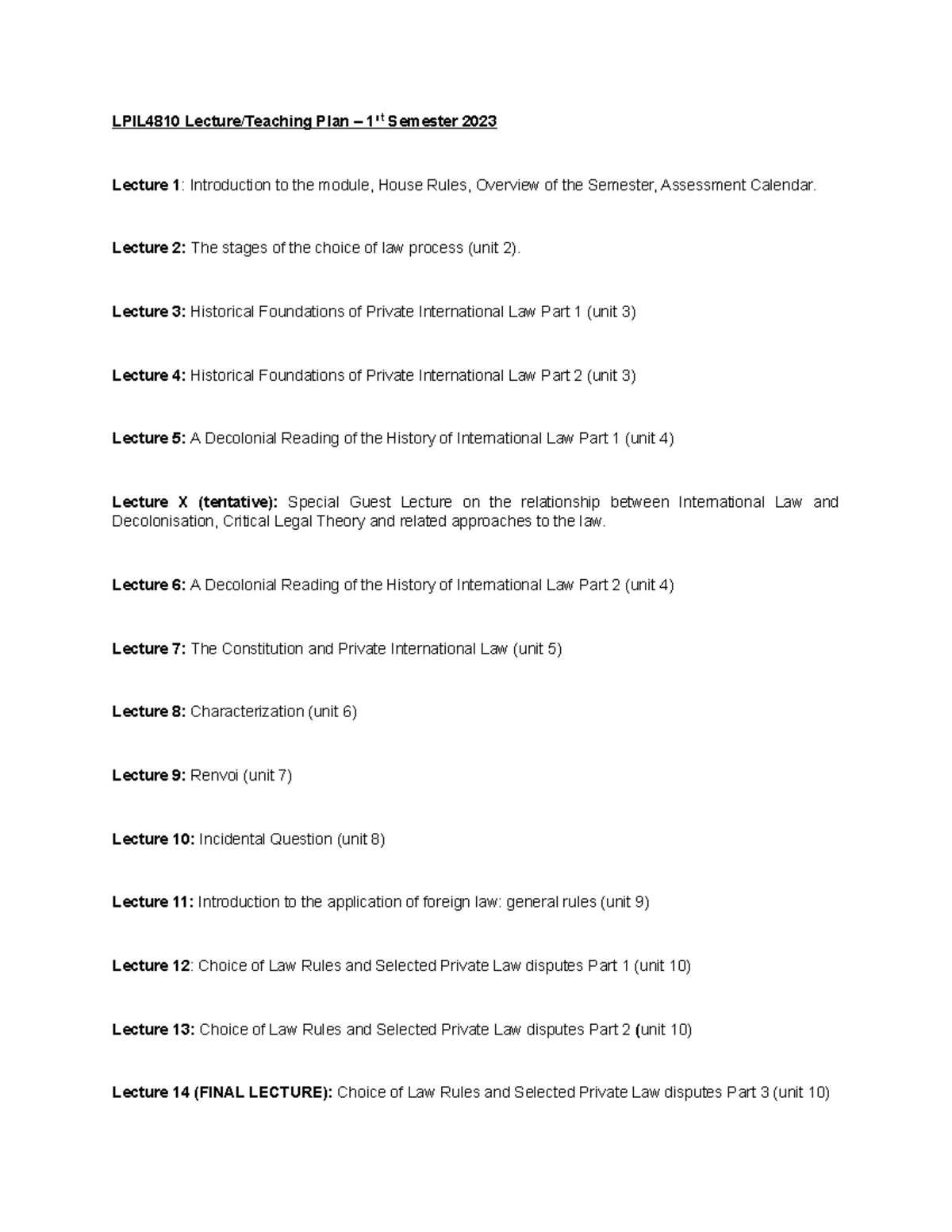 LPIL4814 Lecture Plan 2023 - LPIL4810 Lecture/Teaching Plan – 1st ...