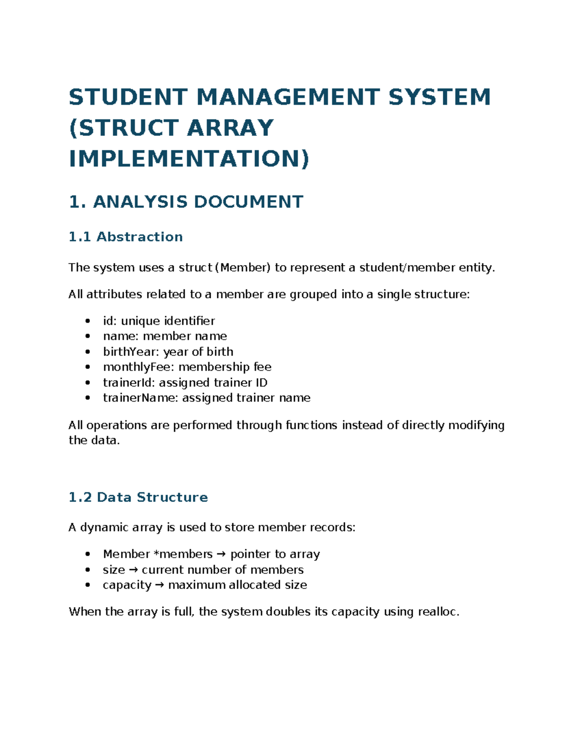 STUDENT MANAGEMENT SYSTEM (CS101) - Analysis & Implementation Document ...