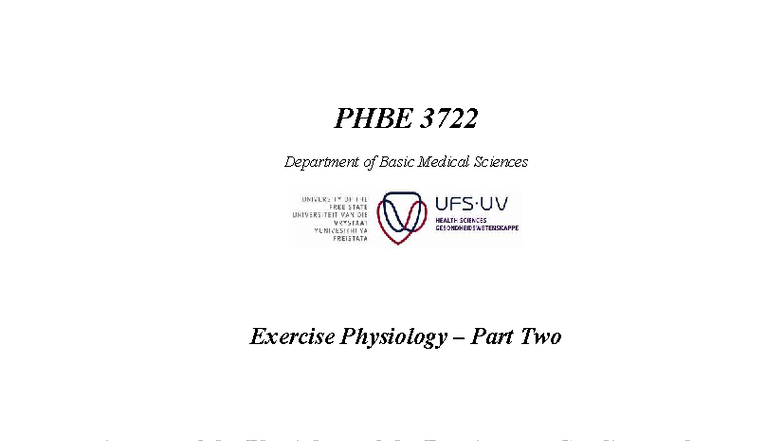 PHBE3722 Exercise Physiology Part II: Key Insights on Respiratory ...