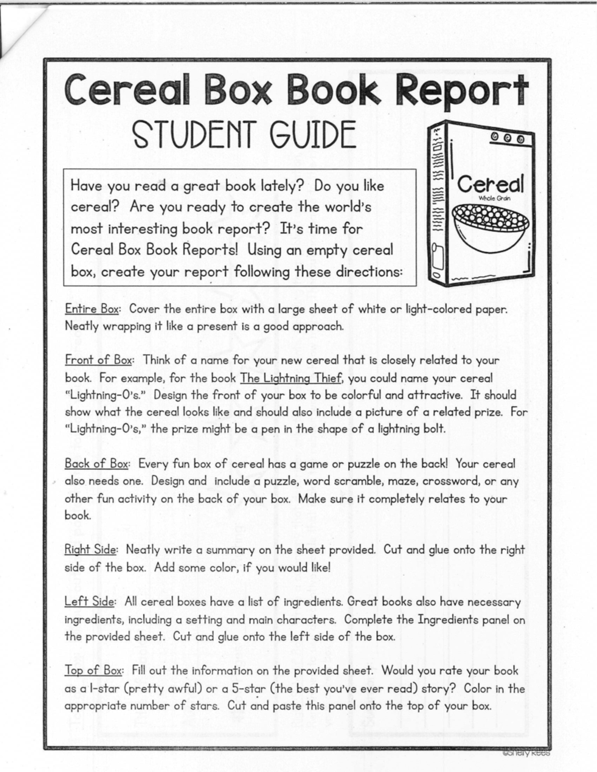 Cereal Box Book Report Guide: Creative Project Instructions - Studocu