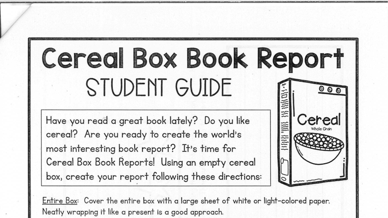 Cereal Box Book Report Guide: Creative Project Instructions - Studocu