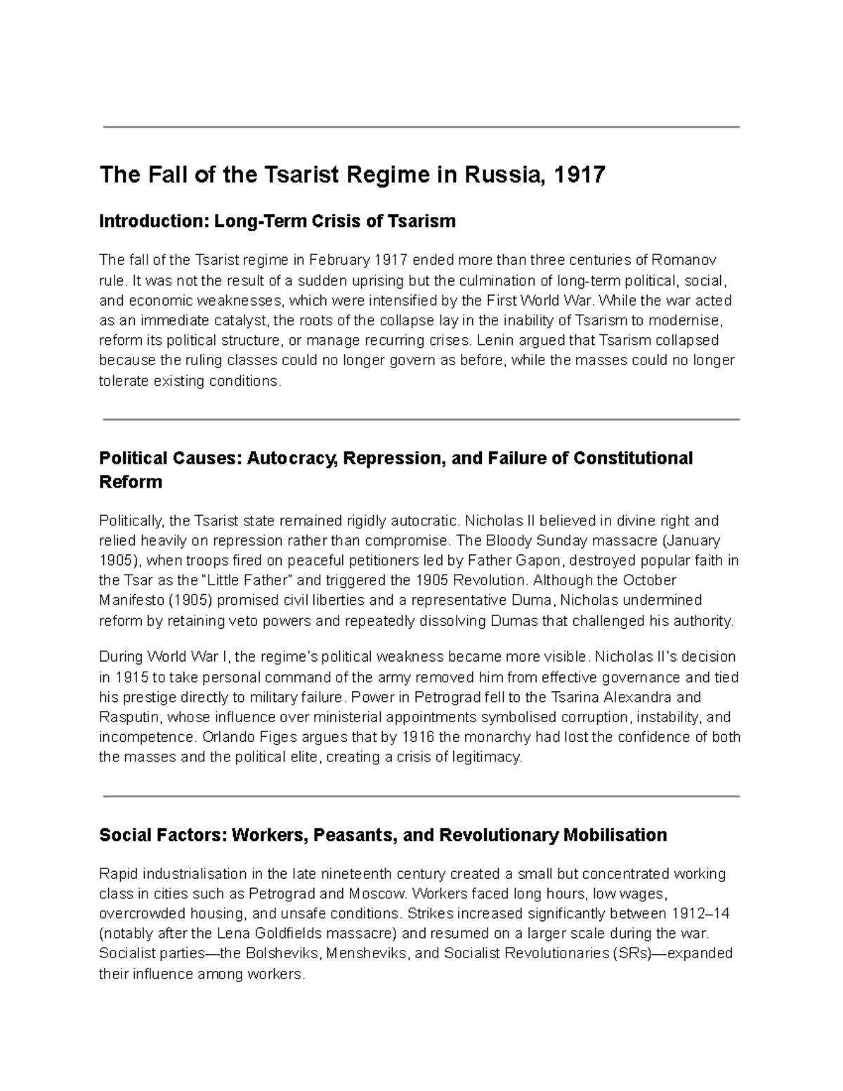 The Fall of the Tsarist Regime in Russia, 1917: Causes & Consequences ...