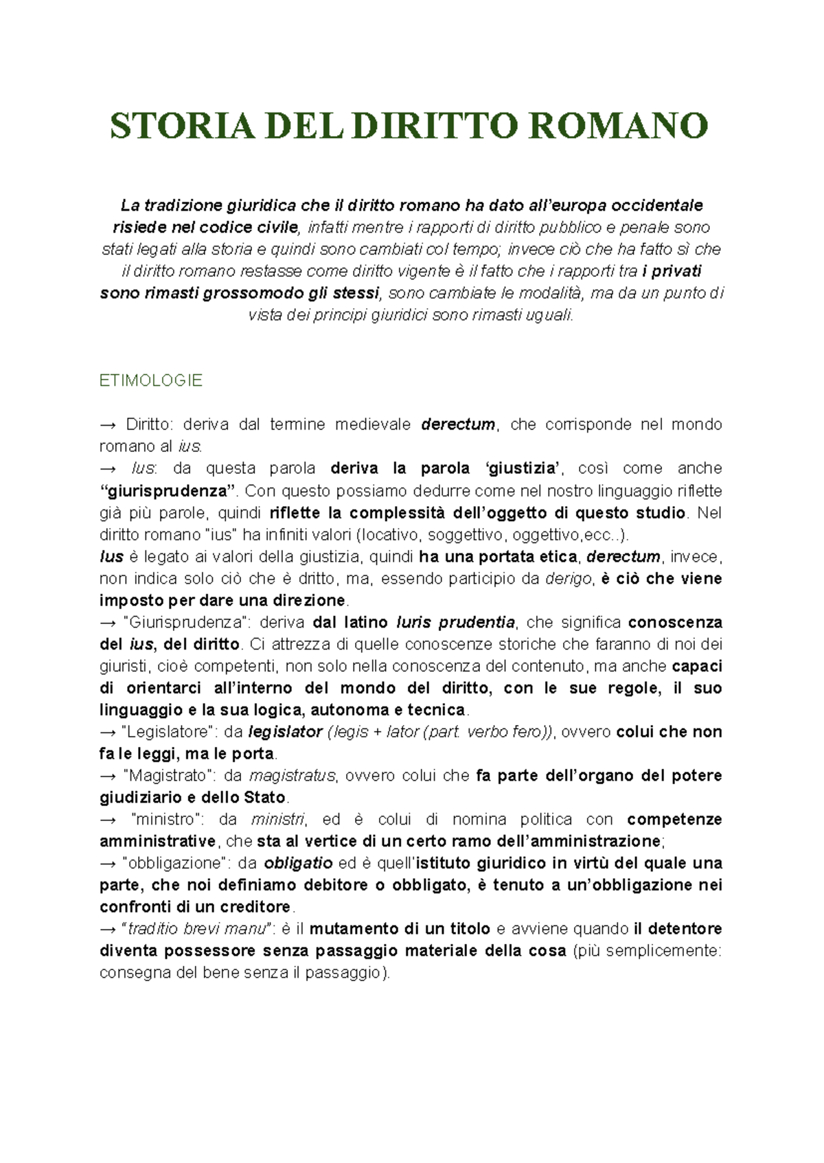 Storia del Diritto Romano: Evoluzione e Principi Fondamentali - Studocu