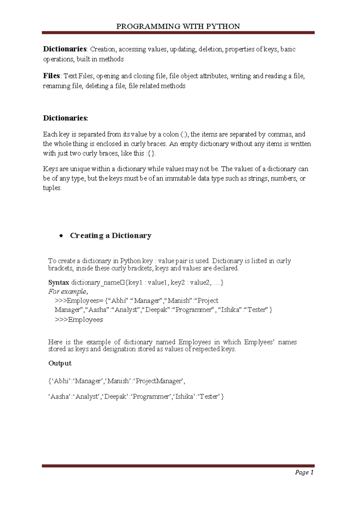 Module 4: Python Programming - Dictionaries & File Handling Techniques ...