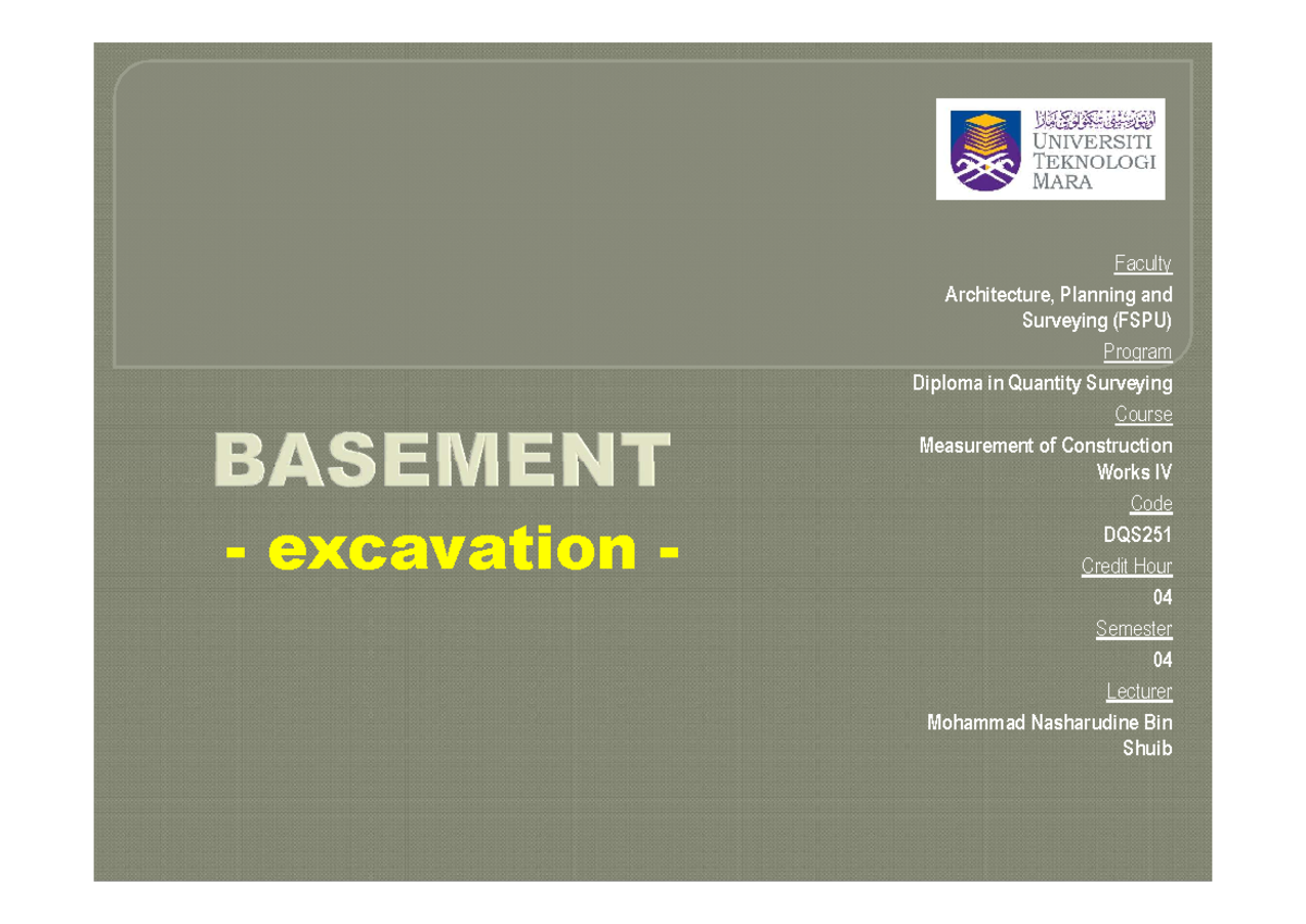 DQS251 - Chapter 3: Excavation and Earthwork in Basement Construction - Studocu