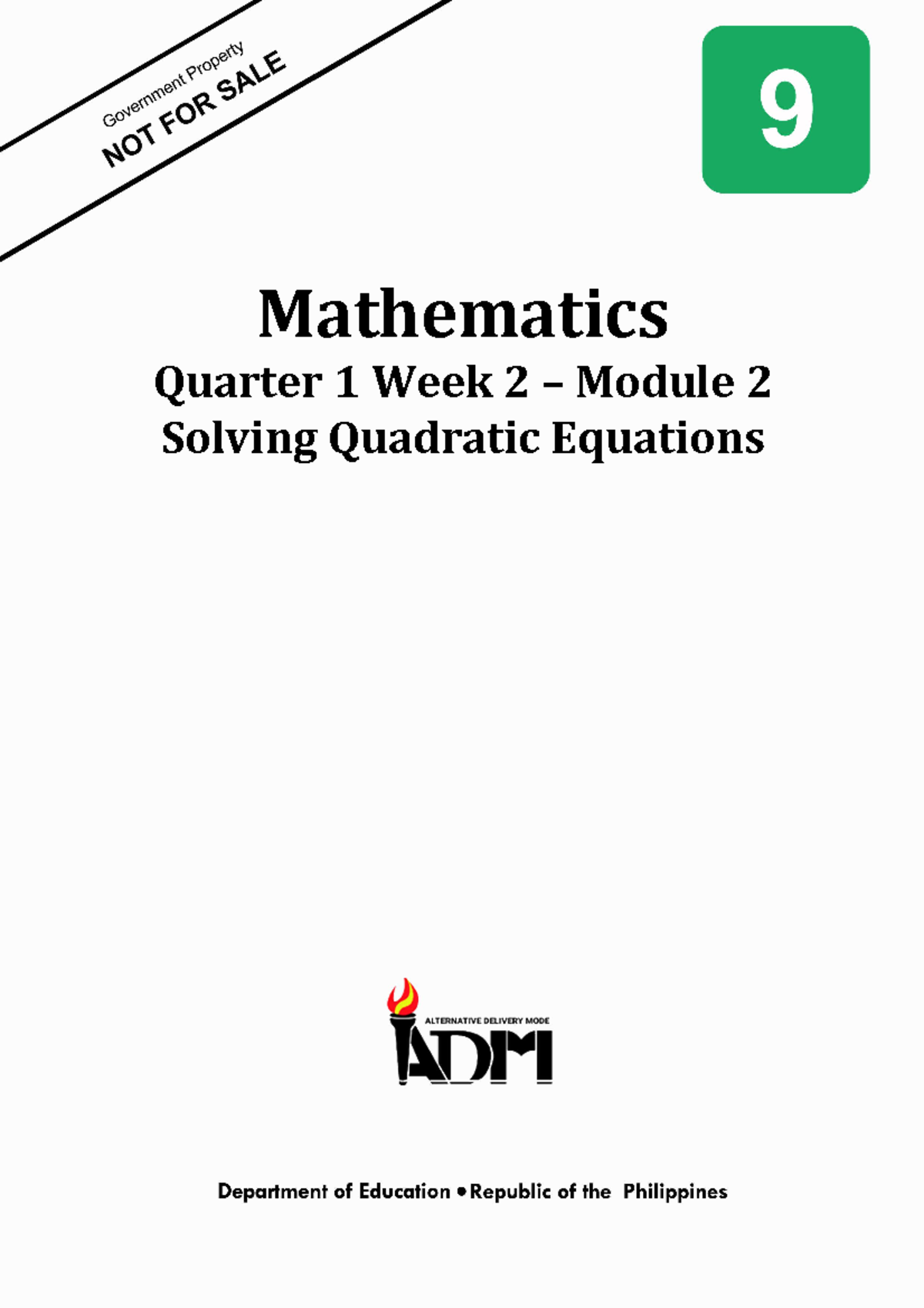 Mathematics 9 Q1 W2 Mod2 Solving Quadratic Equations - Mathematics ...