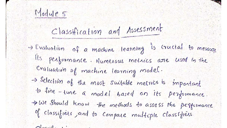 Module 5 - Classification & Assessment Evaluation in ML - Studocu