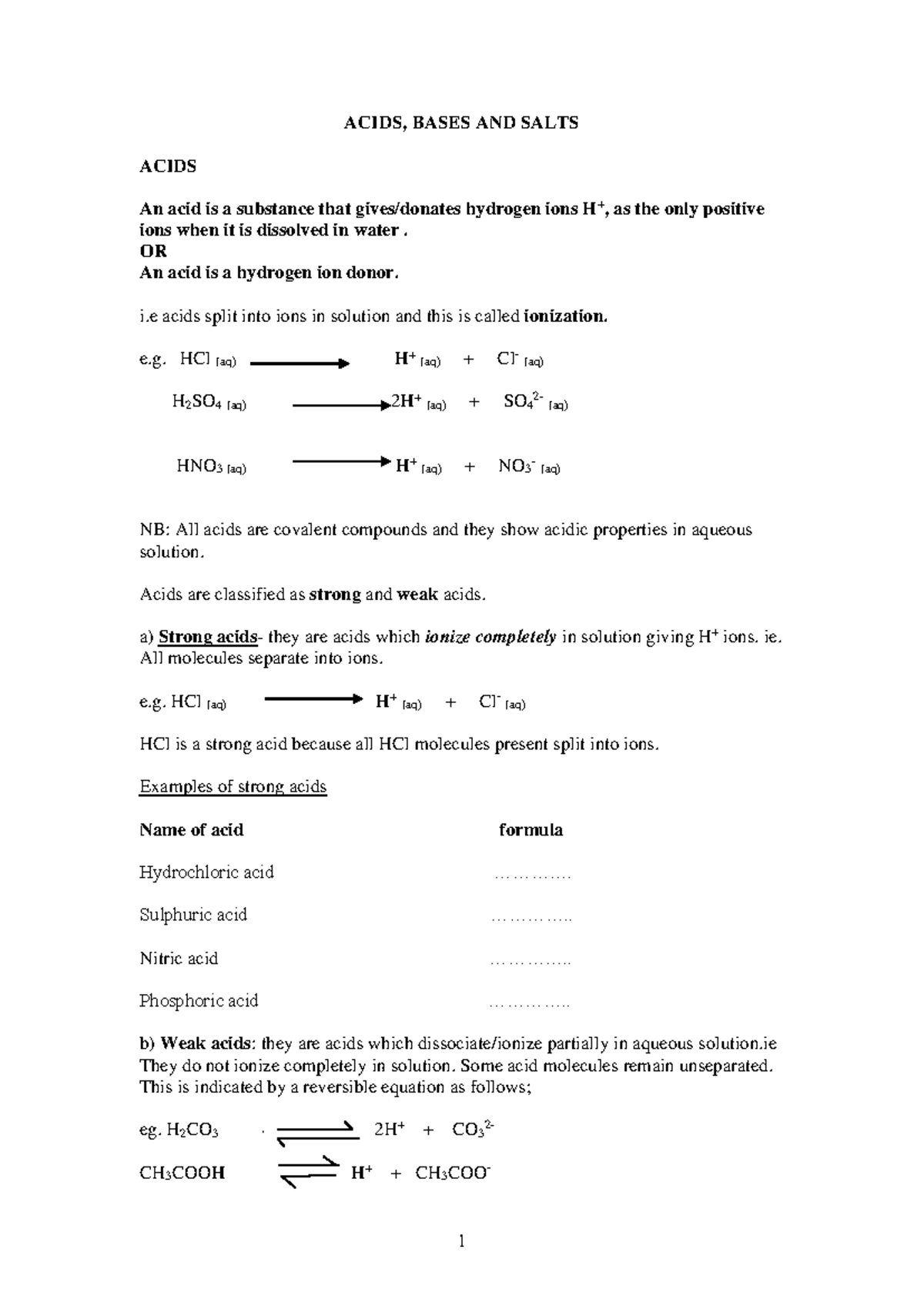 ACIDS, BASES & SALTS: Comprehensive Study Guide for CHEM101 - Studocu