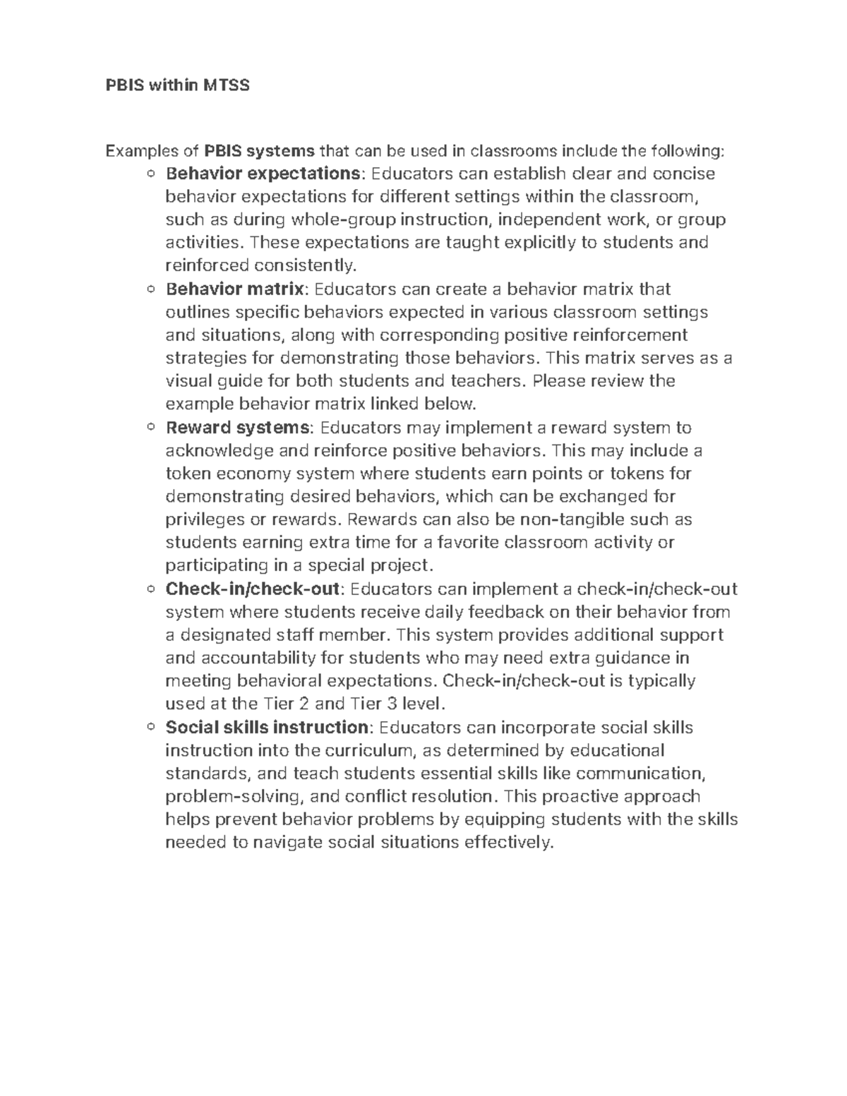 PBIS within MTSS: Effective Classroom Strategies - Lecture Notes - Studocu