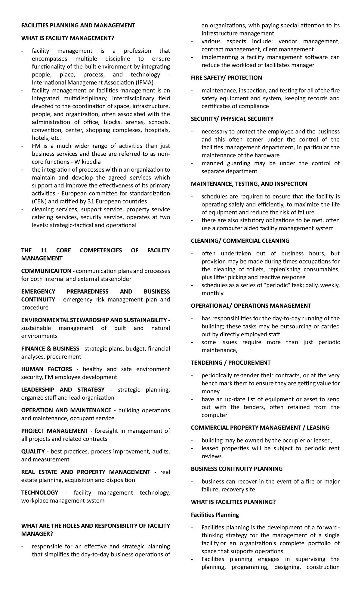 Facilities Planning and Management Overview: Key Concepts and ...
