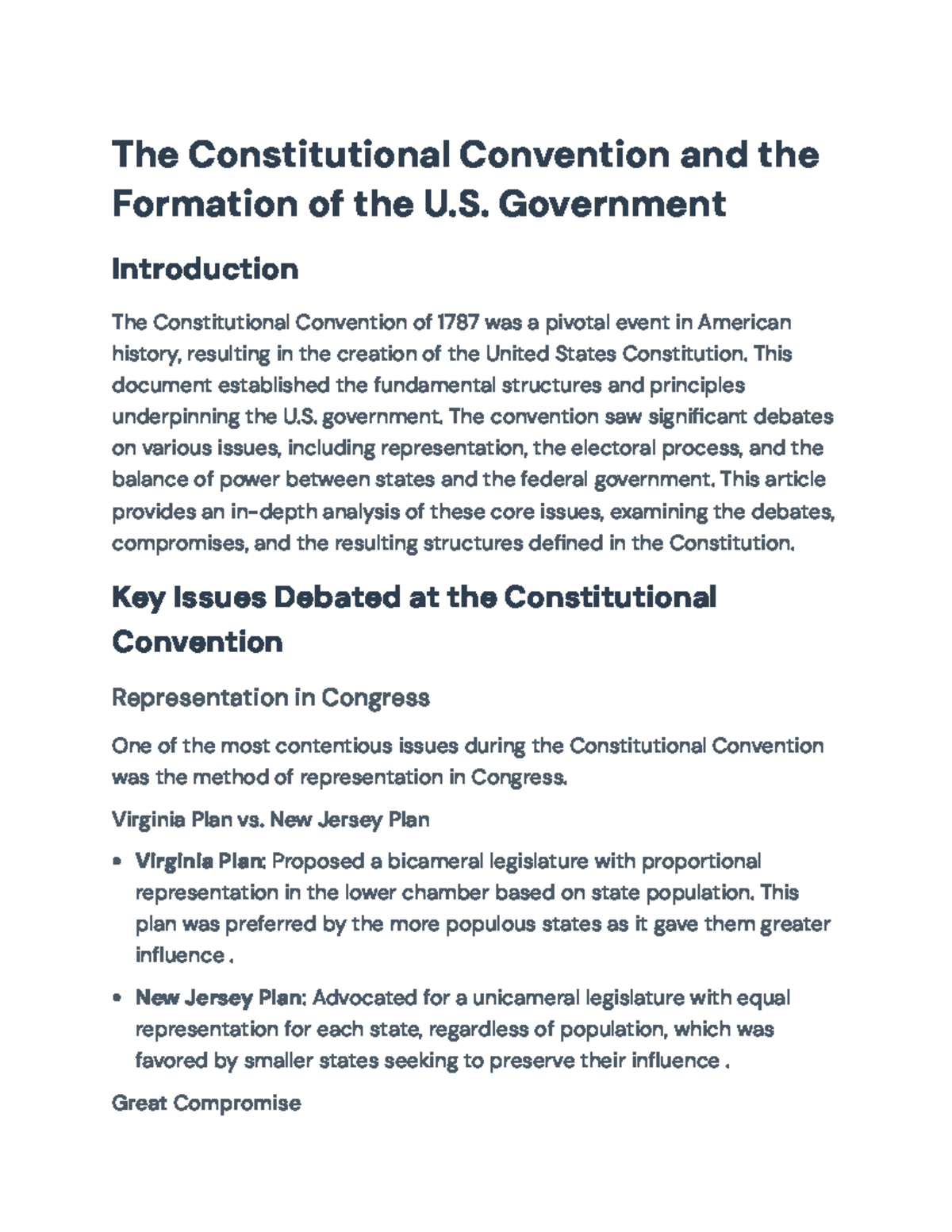 U.S. Government Formation: Key Debates at the Constitutional Convention ...