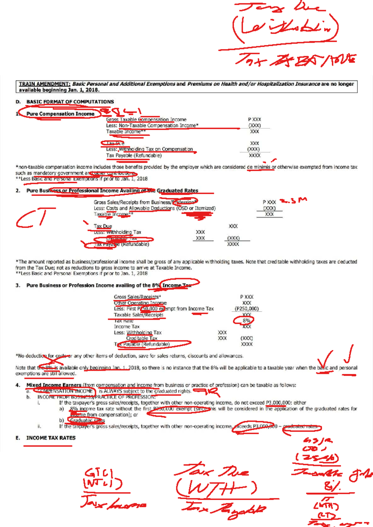 TAX 101: Lecture Notes on Individual Income Tax and TRAIN Amendments ...