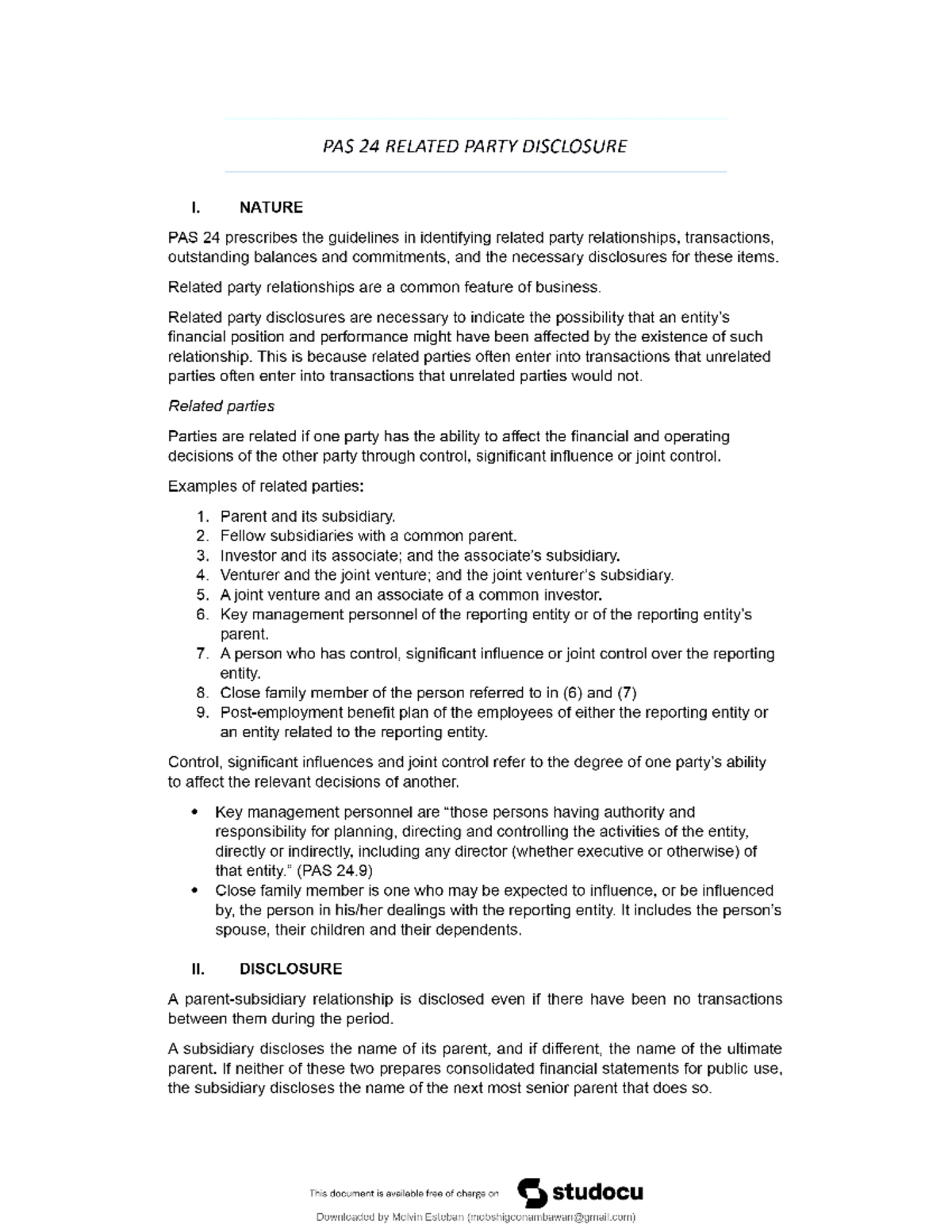 Lesson 6 - Related Party Transactions - PAS 24 RELATED PARTY DISCLOSURE ...