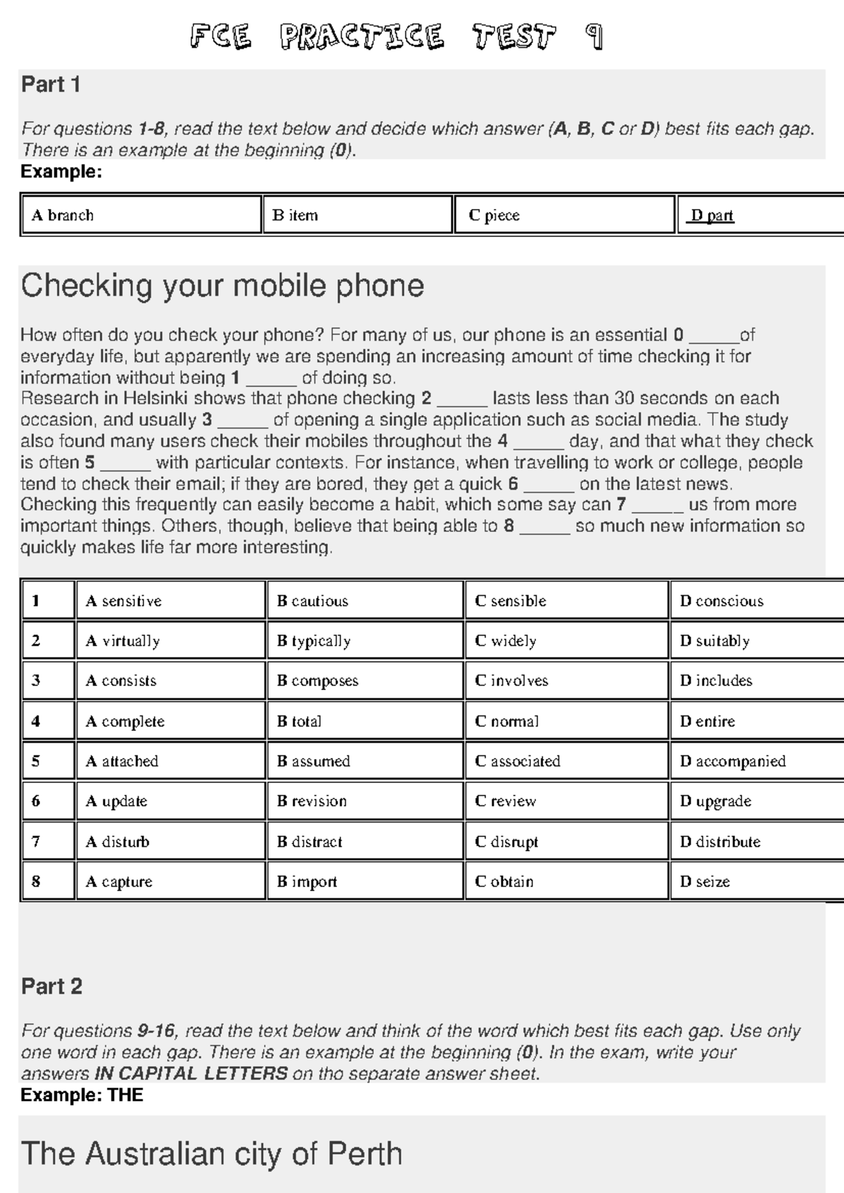 FCE Practice Test 9: English Proficiency Exercises for Students - Studocu