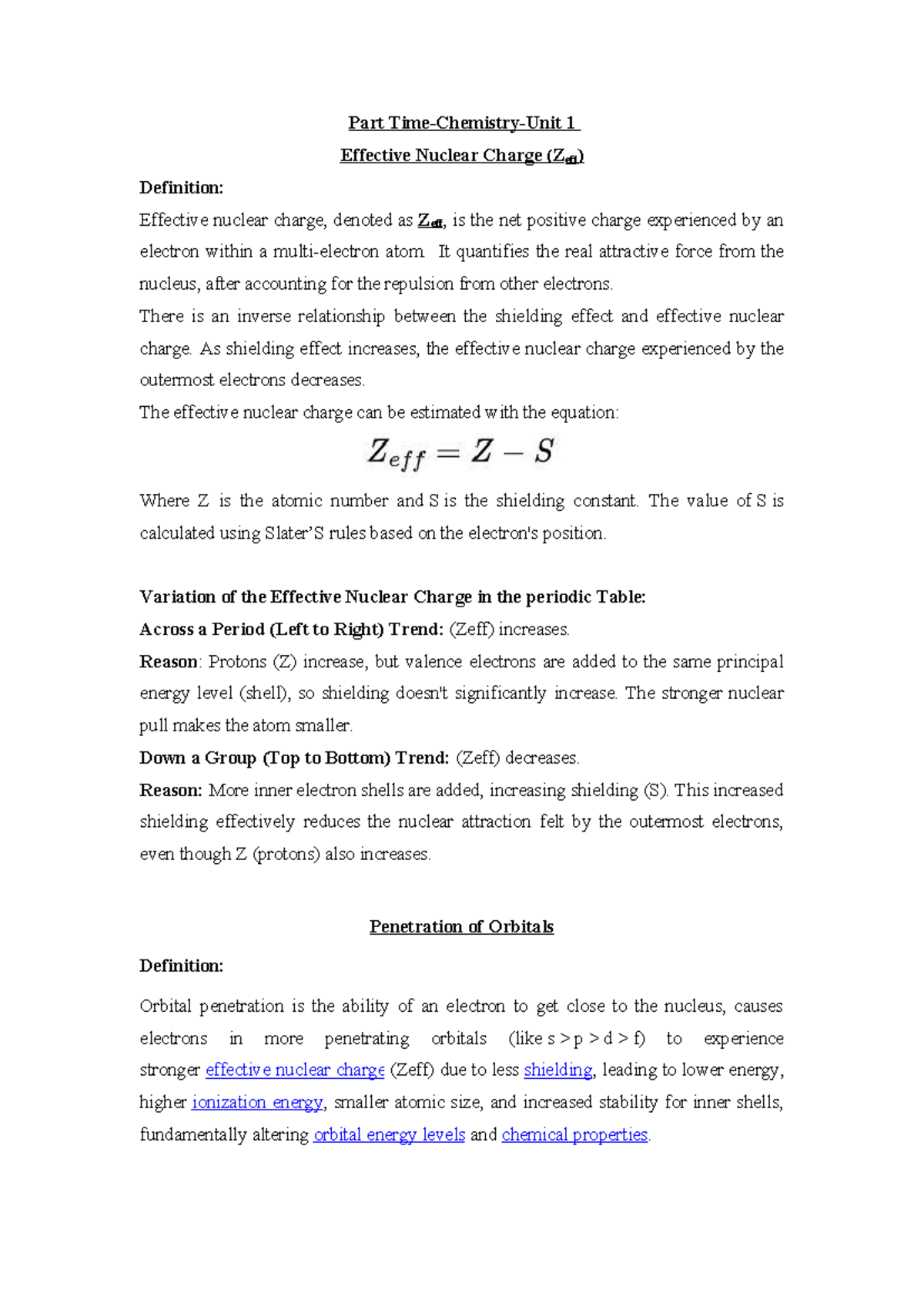 PT Chemistry Unit 1 - Effective Nuclear Charge & Acid-Base Theories ...