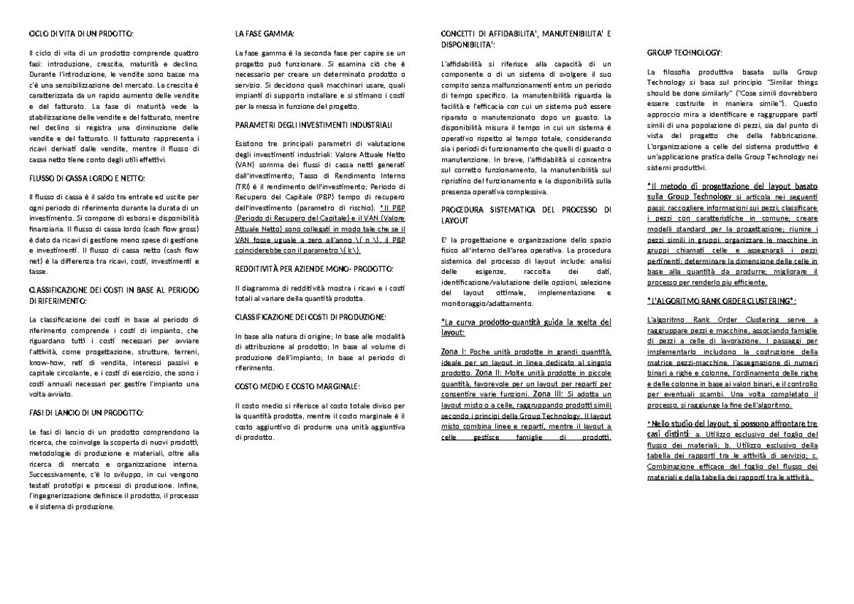 Impianti Meccanici - Riassunto del corso per il superamento della prova orale - CICLO DI VITA DI ...