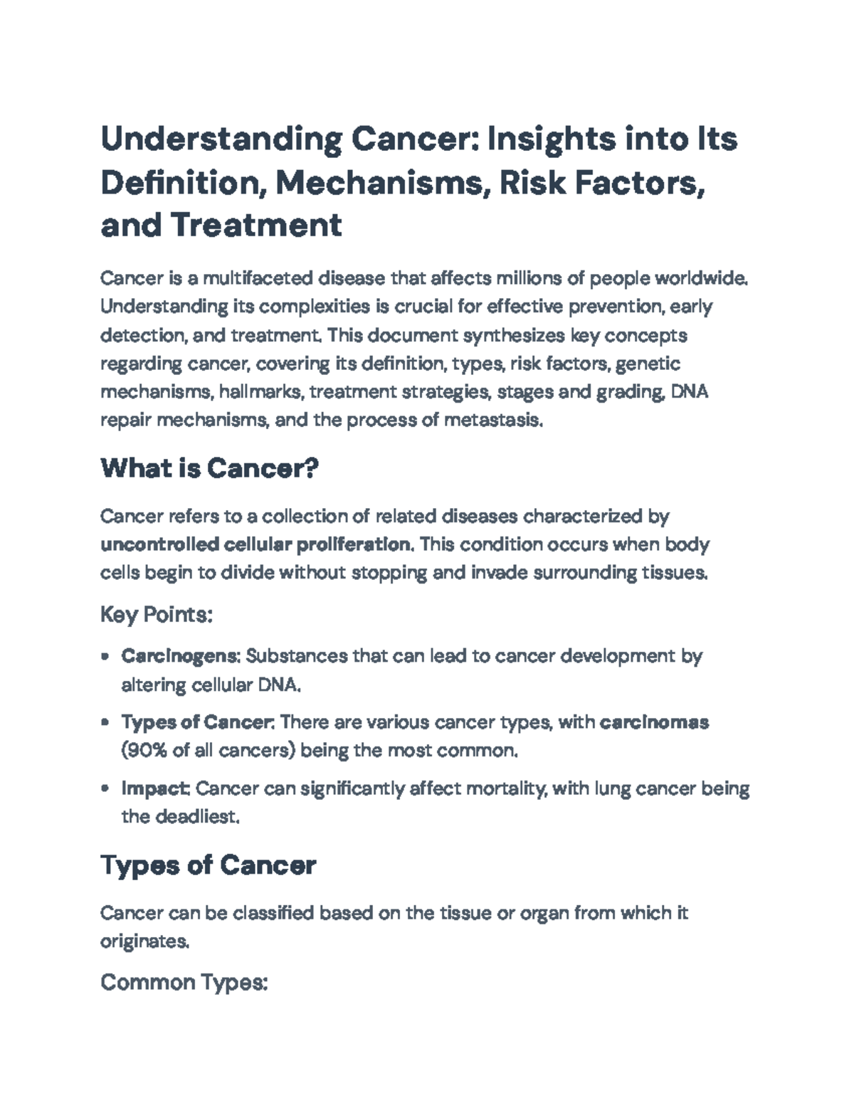 Understanding Cancer: Mechanisms, Risk Factors, and Treatment ...