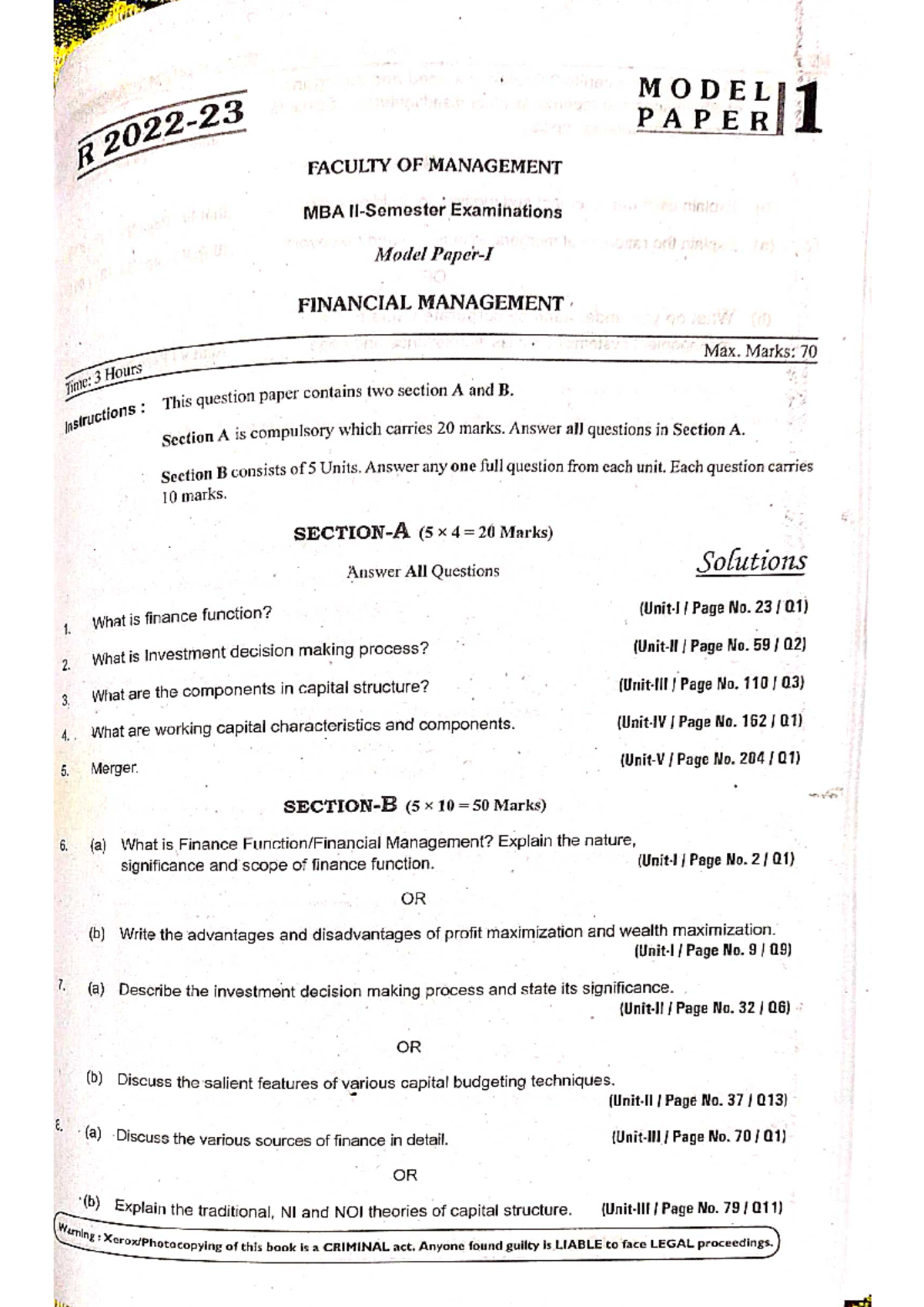 FM 2nd Sem Financial Management Model Question Paper with Solutions ...