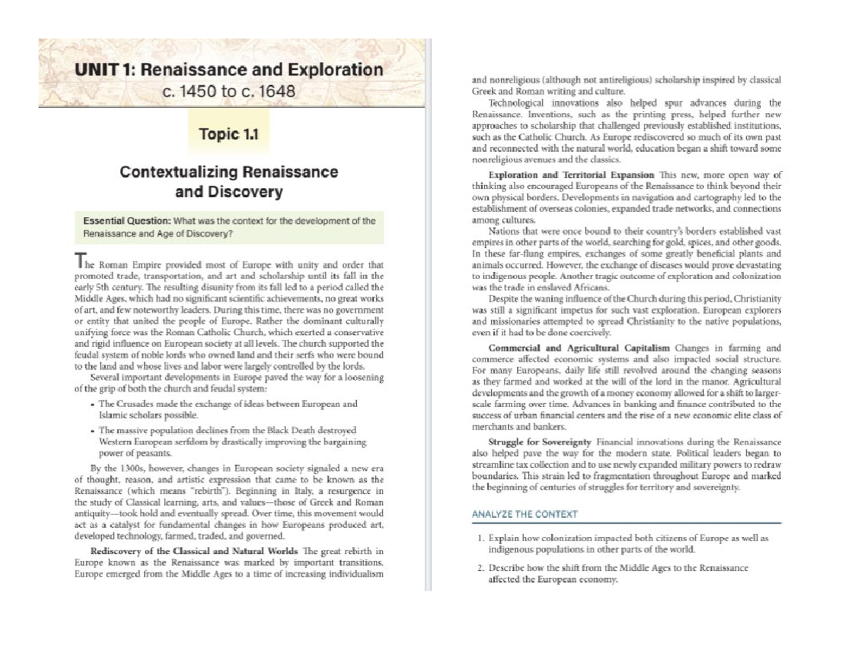 785340539 AP Euro Amsco Unit 1: Renaissance & Age of Discovery Analysis ...
