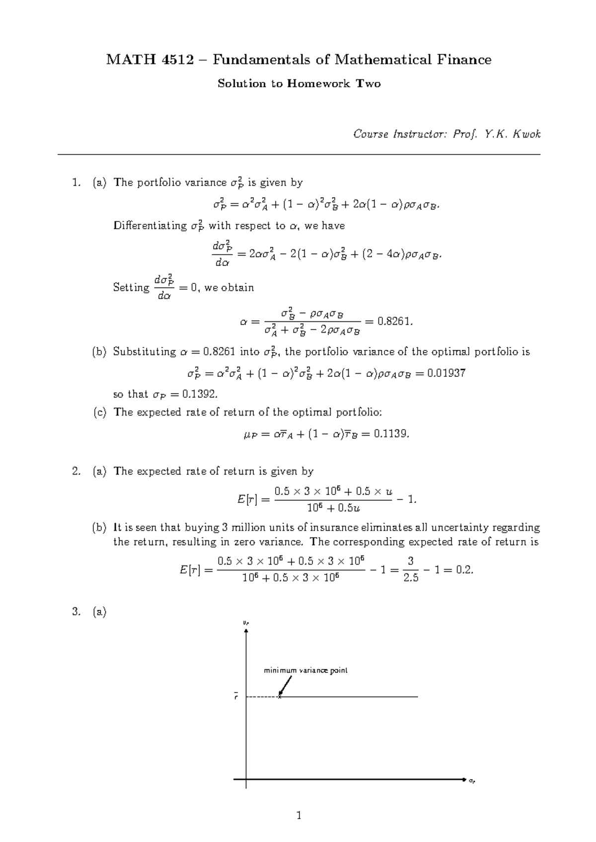 MATH4512 solution 2 - Prof. Y.K. Kwok - MATH 4512 Fundamentals of ...