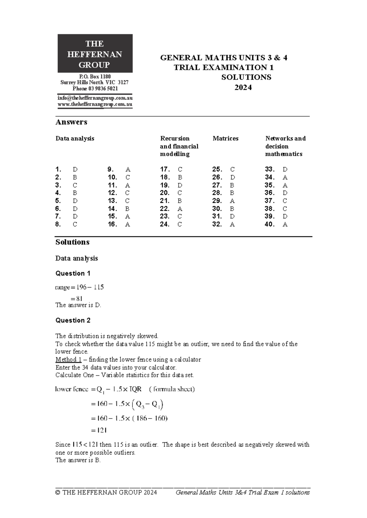 General Maths Units 3 & 4 Trial Exam 1 Solutions 2024 - Studocu