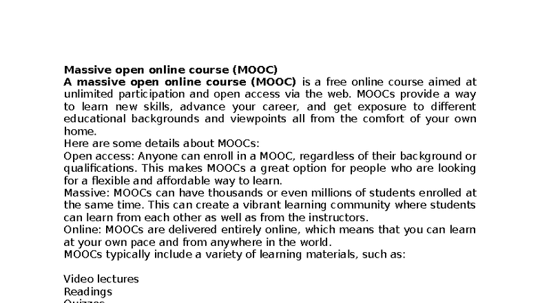 MOOC Overview: Benefits, Types, and Platforms for Learning - Studocu