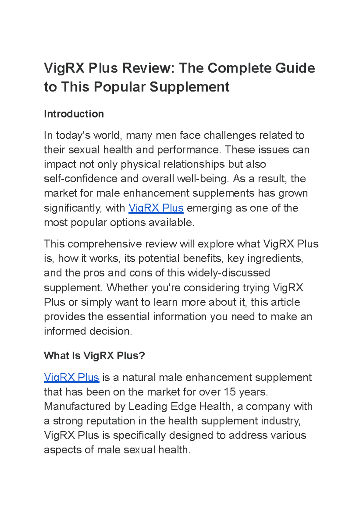 Vig RX Plus Review The Complete Guide to This Popular Supplement ...
