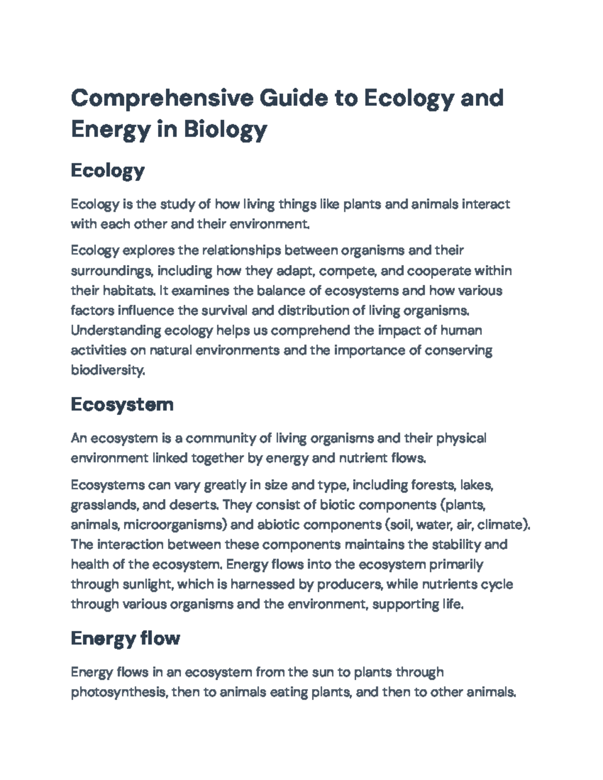Comprehensive Guide to Ecology & Energy Flow in Biology (BIO 101) - Studocu