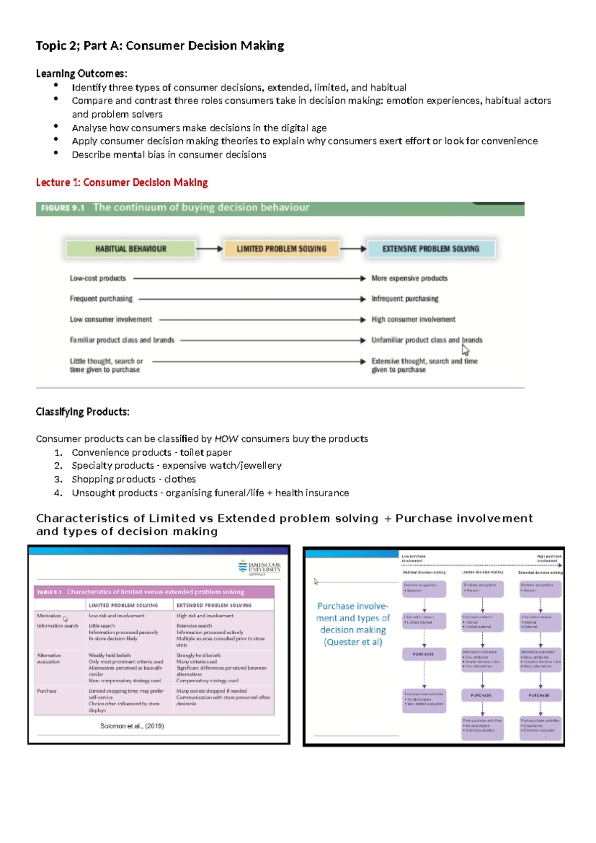 W2 Lecture notes - Topic 2; Part A: Consumer Decision Making Learning ...