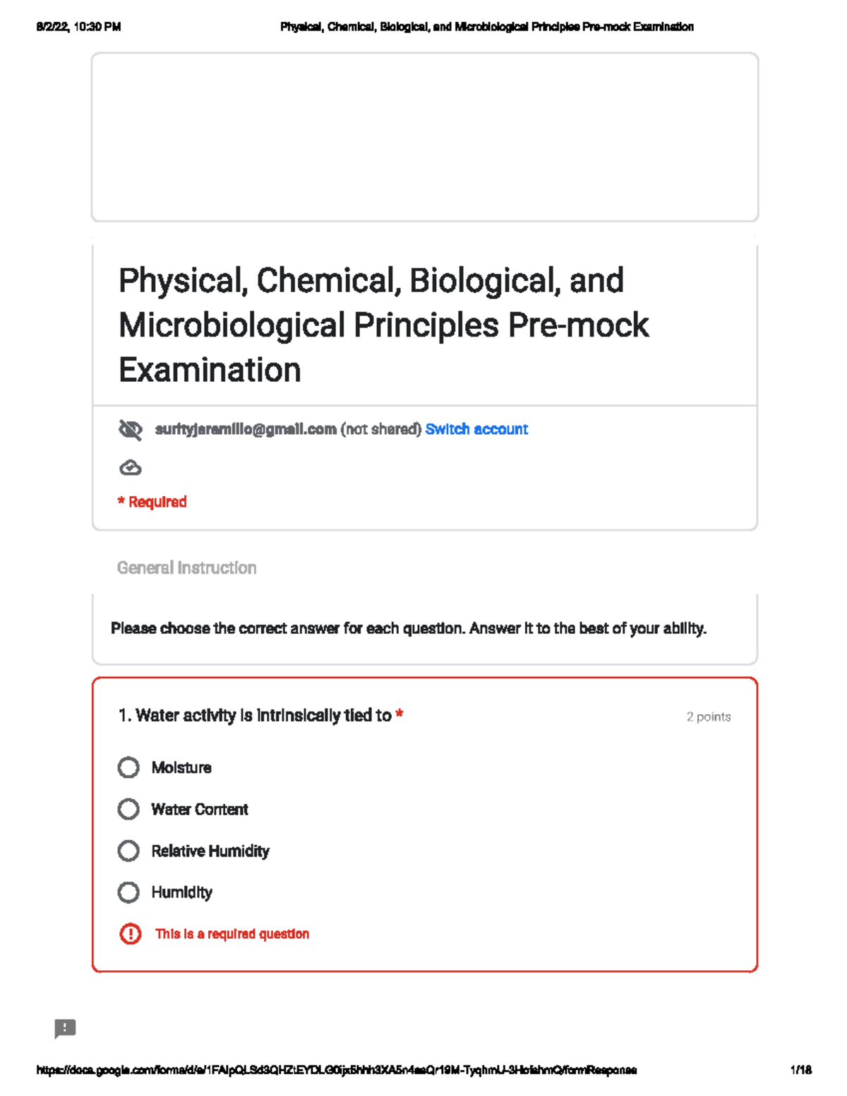 Physical, Chemical, Biological, and Microbiological Principles Pre-mock ...