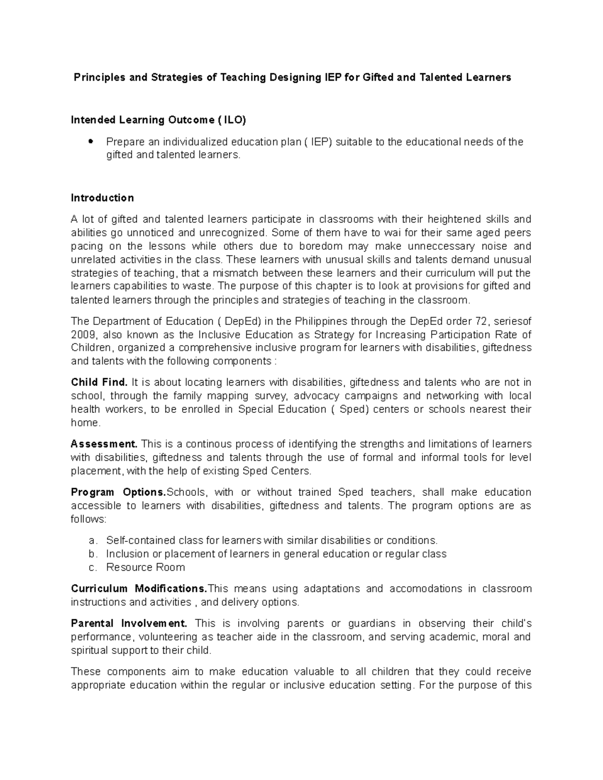 Principles and Strategies of Teaching Designing IEP for Gifted and ...