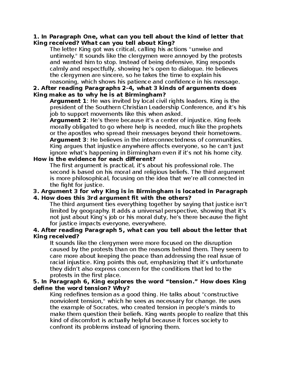 Close reading on Letter from a Birmingham Jail - In Paragraph One, what ...