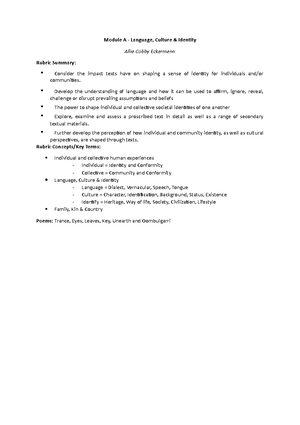 Ali cobby eckermann poems - module A - Language, Culture & Identity Allie Cobby Eckermenn Rubric ...