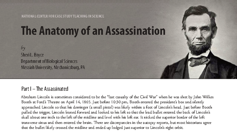 Bio 251 Case Study: The Anatomy of Lincoln's Assassination - Studocu