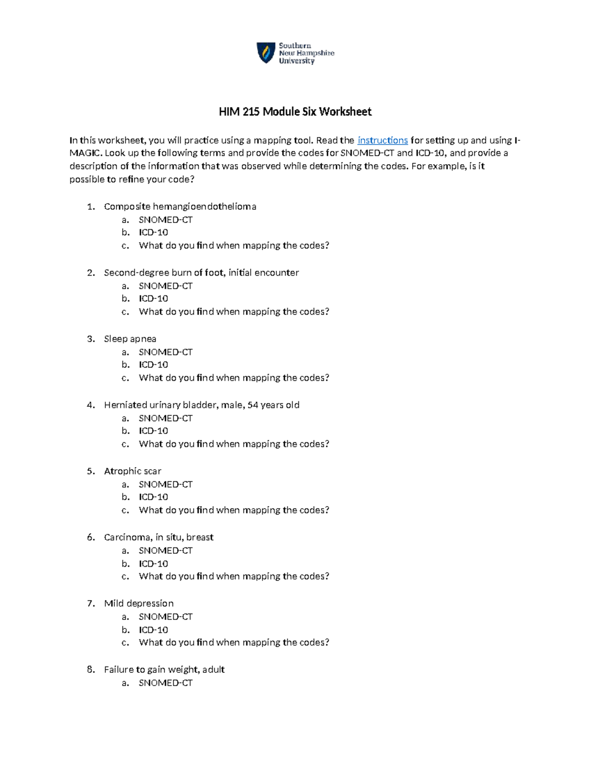 HIM 215 Mapping Tool Practice Worksheet - Studocu