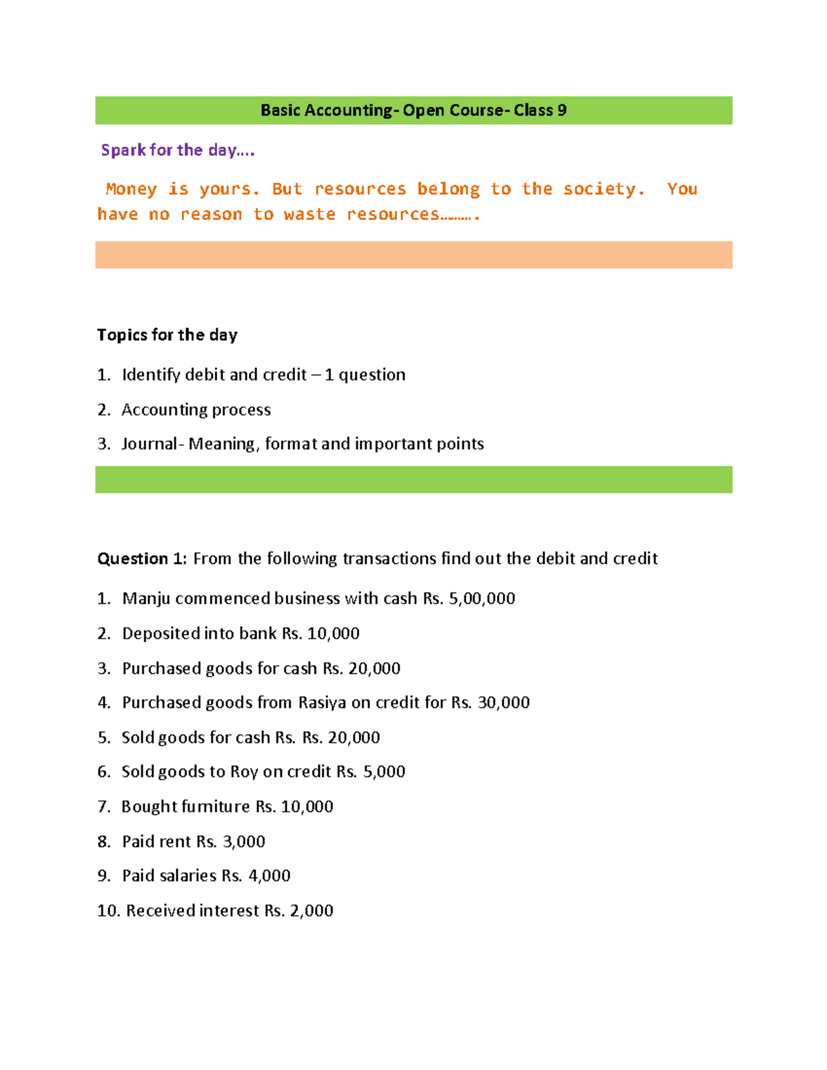 Basic Accounting Notes for Open Course - Class 9 - Studocu